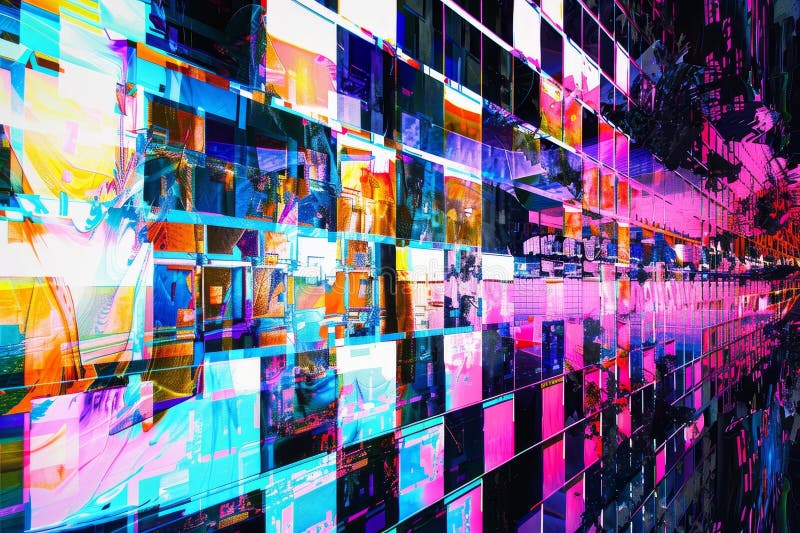 A Grid of Digital Squares Distorting and Glitching in a Vibrant Topaz ...