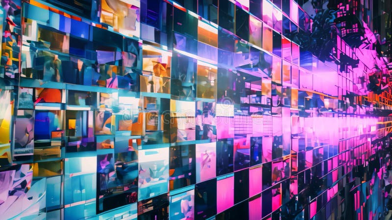 A Grid of Digital Squares Distorting and Glitching in a Vibrant Topaz Color Scheme, Grid of ...