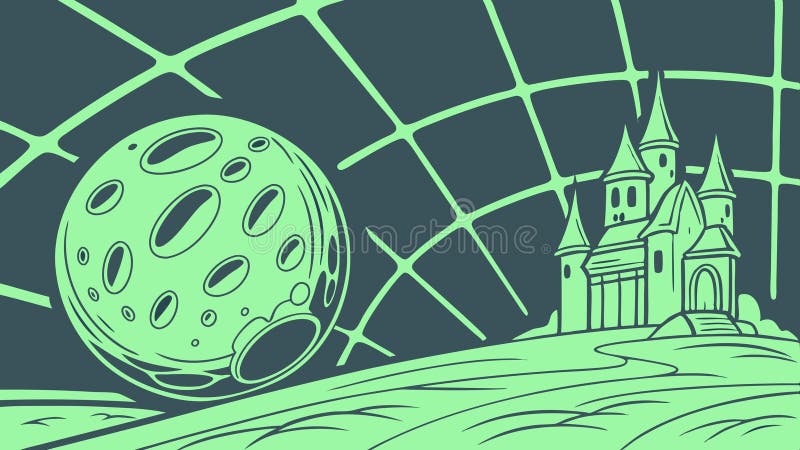 Grid Globe and Fantasy Castle Vector Illustration, Digital Realm ...