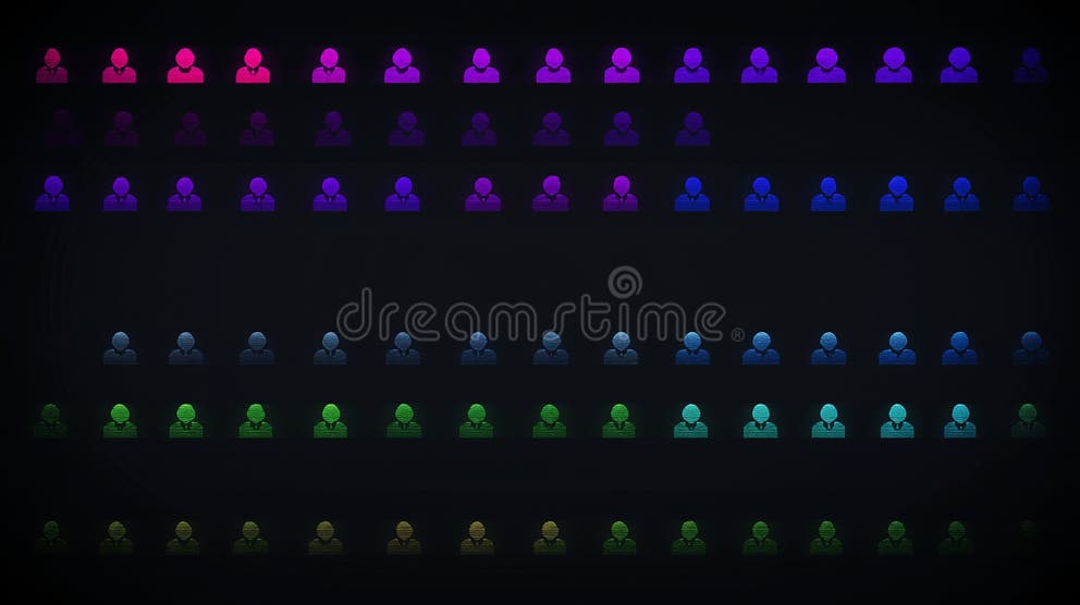 Grid of Gradient User Icons on a Dark Textured Surface Stock ...