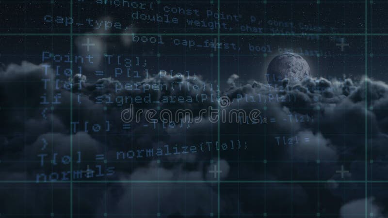 Animation of Clouds Zooming on Data Processing with Connecting Dots on Digital Interface Stock ...