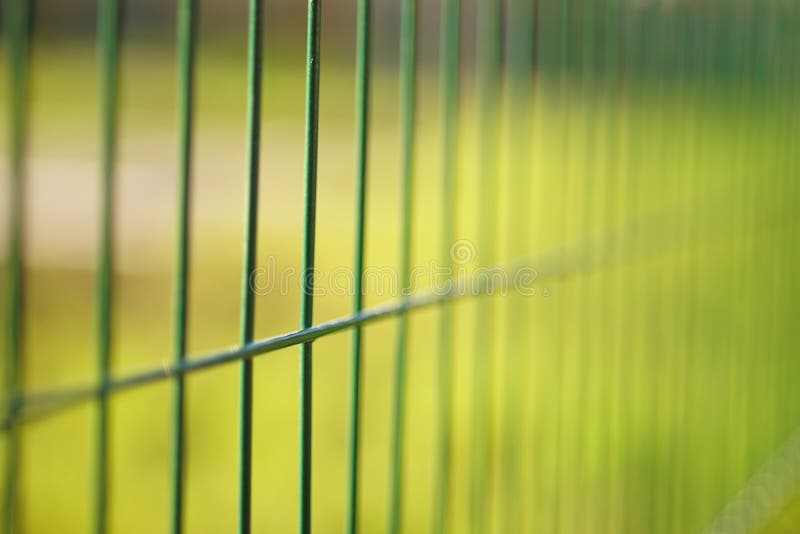 Grid of Green Fence Mesh on the Background of the Lawn Field Stock ...