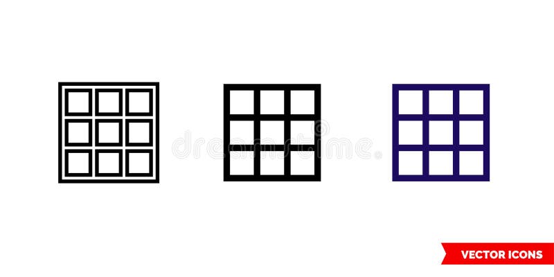 Grid Icon of 3 Types Color, Black and White, Outline. Isolated Vector ...