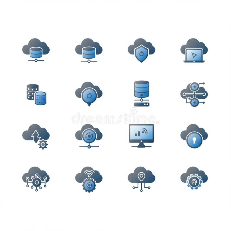 A Grid of Icons Representing Cloud Computing Concepts. Each Icon ...