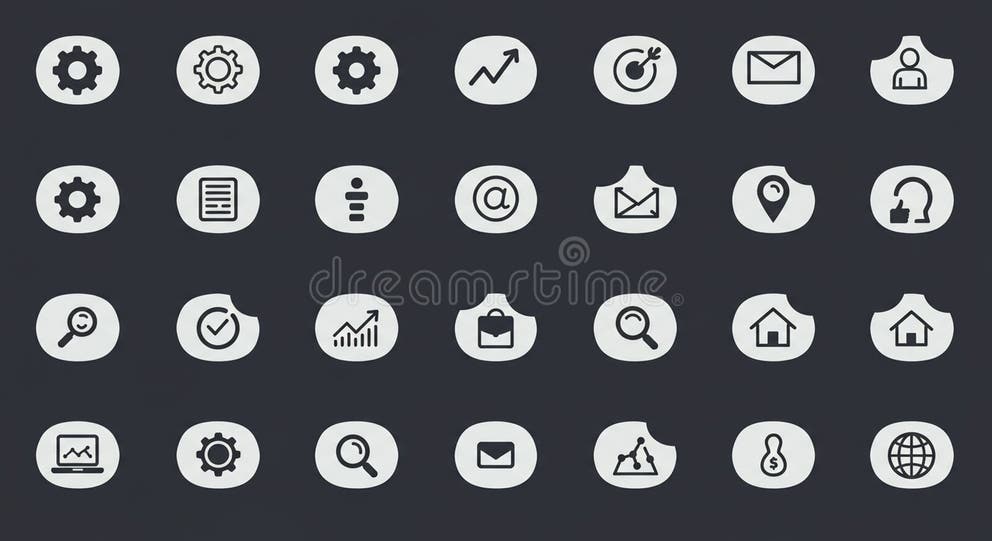 A Grid of 35 Icons Representing Various Functions in a Digital Interface. the Icons are Stock ...