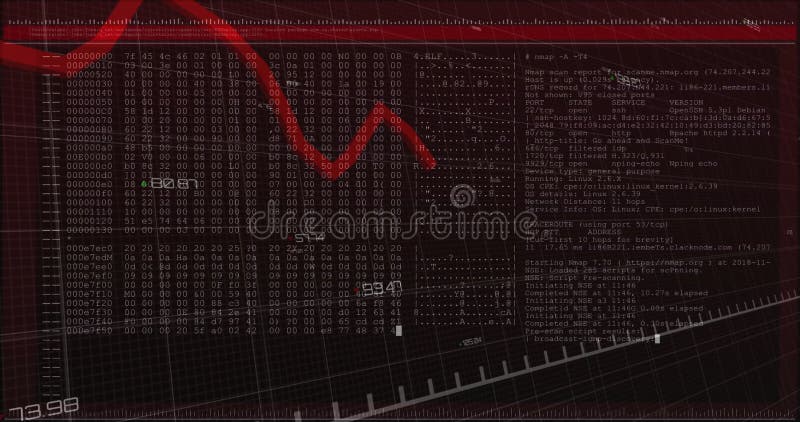 Grid Interface Starting Data Fading Pulsing Red Waveform Streaming Hex Scrolling Log for ...
