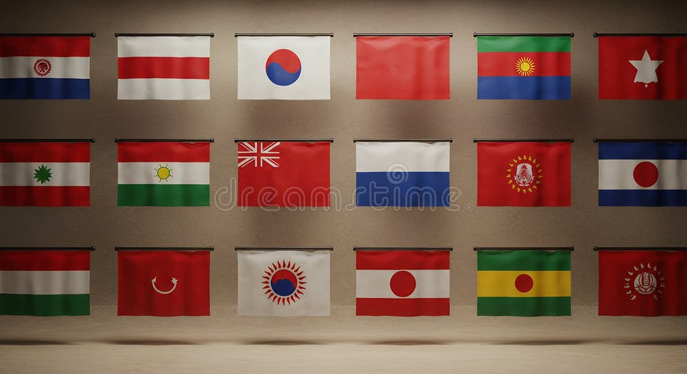 Grid Layout of Asian National Flags on Neutral Background Stock ...