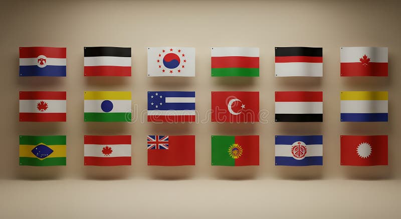 Grid Layout of Asian National Flags on Neutral Background Stock ...