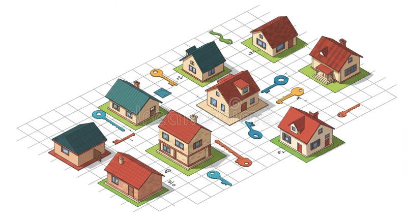 A Grid Layout Features Several Cartoon-style Houses with Differently ...