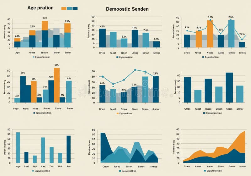 A Grid Layout Featuring Nine Charts with Bar and Line Graphs in Blue ...