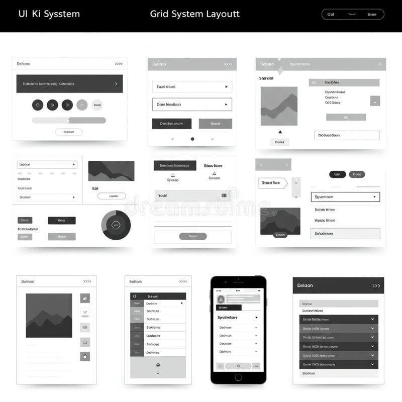 Grid Layout Illustration of a User Interface (UI) System for Web or App ...