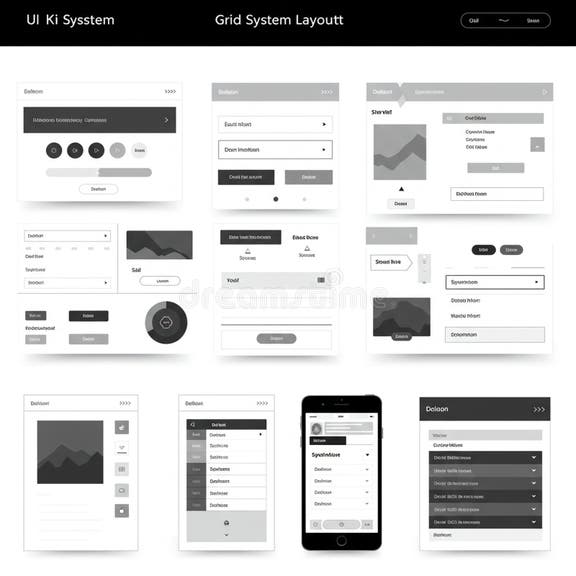 Grid Layout Illustration of a User Interface (UI) System for Web or App ...