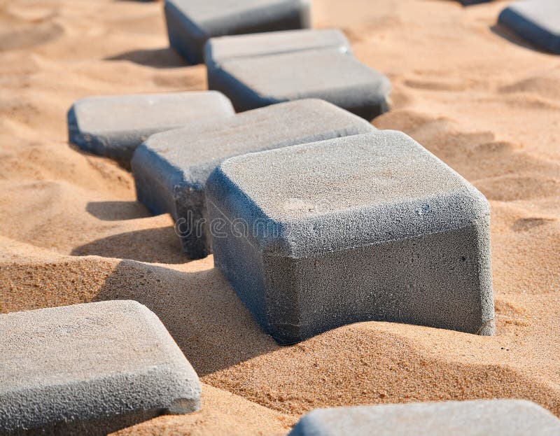 A Grid-like Arrangement of Concrete Blocks Placed Symmetrically on Sand ...
