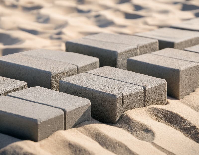 A Grid-like Arrangement of Concrete Blocks Placed Symmetrically on Sand ...
