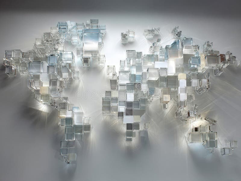 Grid-like 3D Glass Sculpture, Interconnected Cubes Varying in Size and ...