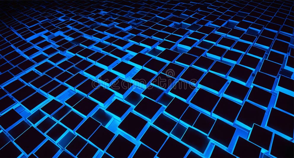 Grid-like Pattern of Dark Squares with Vibrant Blue Light Emanating ...
