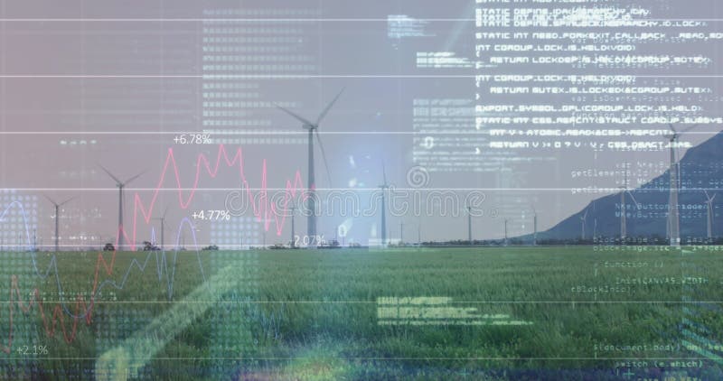 After Grid Lines Emerging, Wind Turbines Displaying Code Panels, Graphs ...