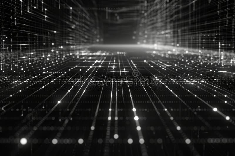 A Grid of Matrix-like Patterns in a Black and White Abstract Background ...