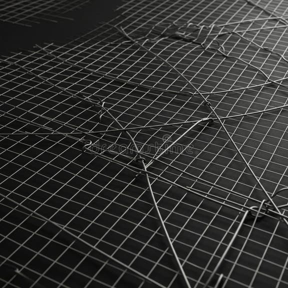 A Grid of Metal Wires Forms a Checkered Pattern on a Black Surface. the ...