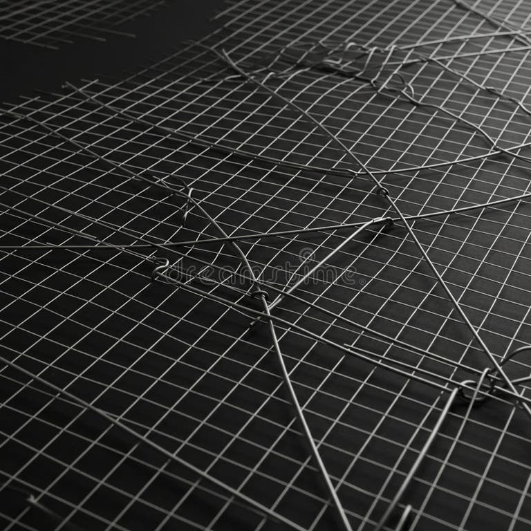 A Grid of Metal Wires Forms a Checkered Pattern on a Black Surface. the ...