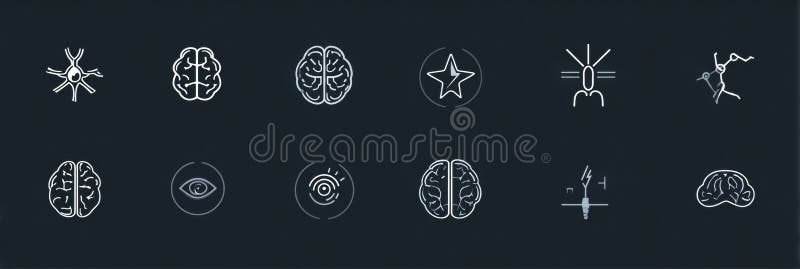 Grid of Modern Minimal Outline Icons Related To Nerve Functionality ...