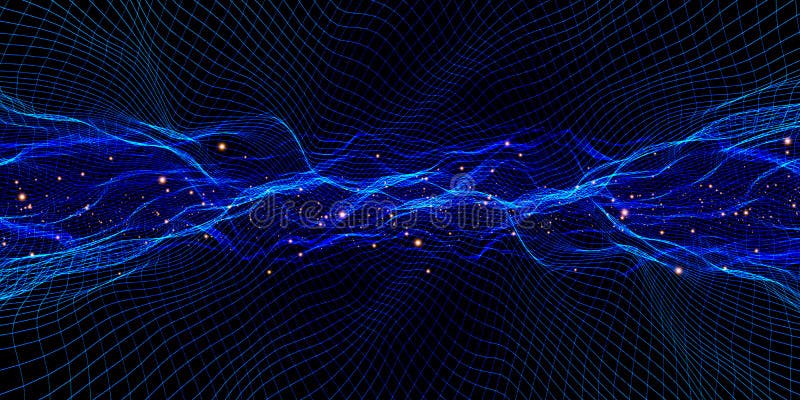 Grid Neon Color Mesh Light Effect Abstract Wave 3d Illustration Stock ...