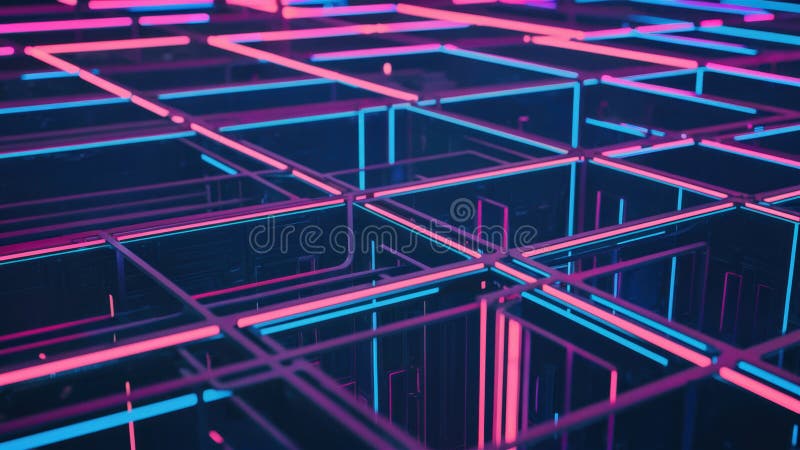 A Grid of Neon Lights in a Dark Room with Some Wires, AI Stock Image ...
