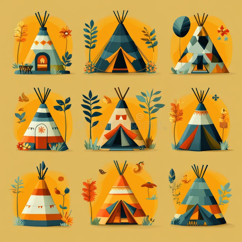 Colorful Flat Design of Different Types of Tents, Including Dome, Cabin ...