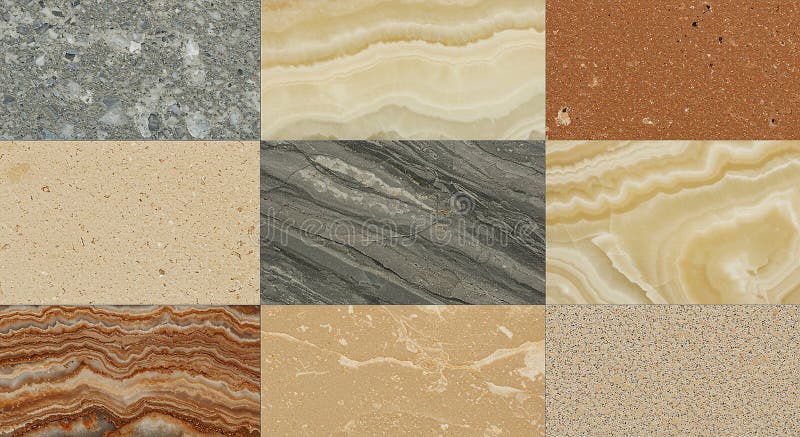 A Grid of Nine Distinct Stone Textures and Colors. the Upper Row ...