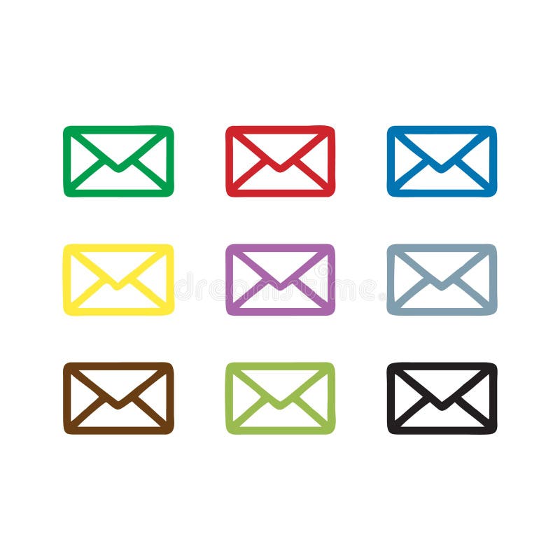 Nine Colorful Envelope Icons Arranged in a Grid Mail Stock Illustration ...