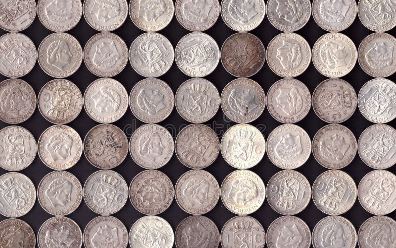 Grid of Old Dutch Silver Guilders Stock Image - Image of label, wood ...