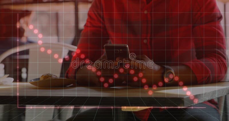 On Grid Overlay Appearing Man Tapping Phone As Glowing Red Points ...