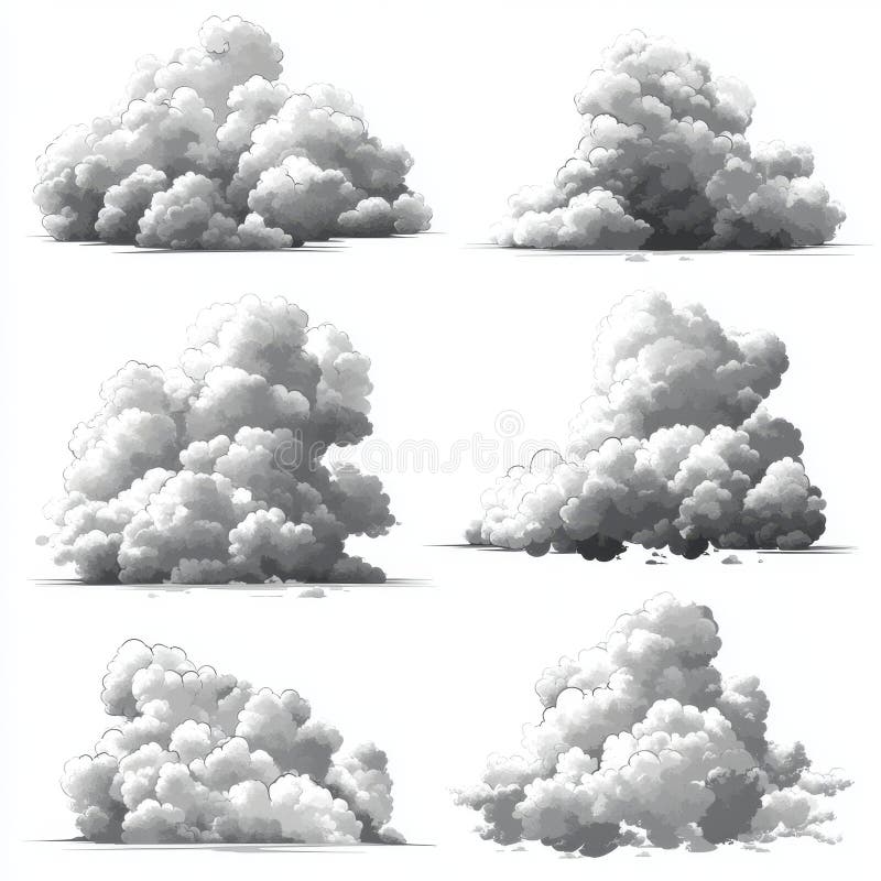 A Grid Pattern Features a Series of Stylized Cloud Designs that are ...