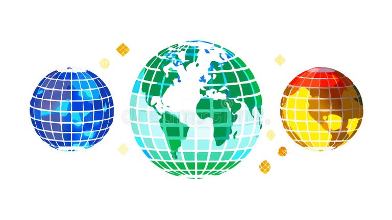 Grid Pattern Globes, Networked World, Digital Map, Vector Design ...