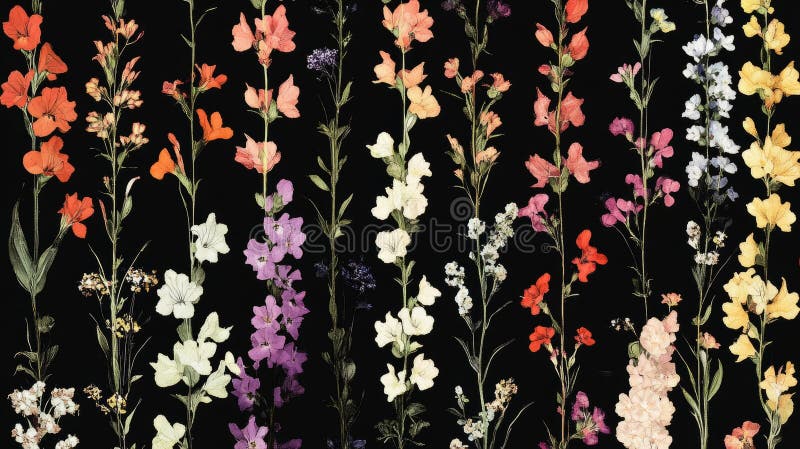 Snapdragon Silhouettes in Grid Pattern on Black Background Stock ...