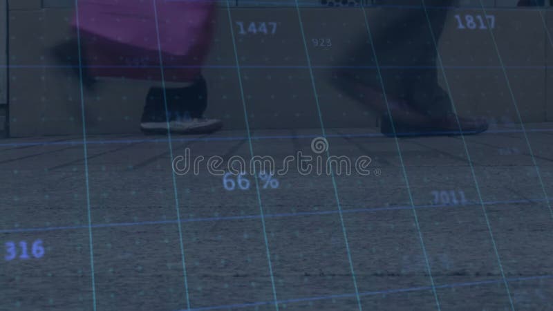 Grid with Percentages and Numbers Animation Over People Walking on ...