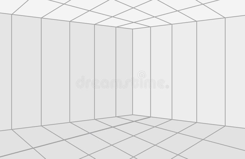 Grid Perspective White Room Corner with Gray Wireframe Background Stock ...