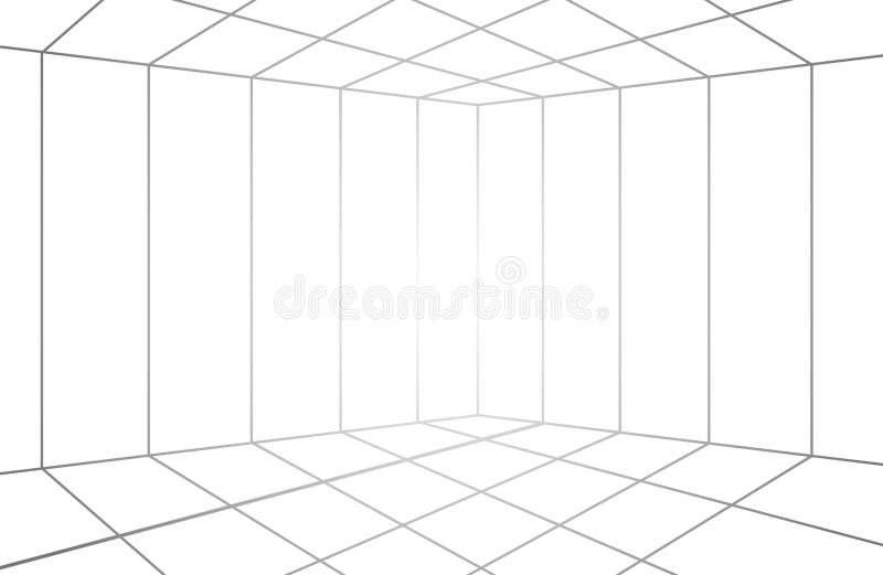 Grid Perspective White Room Corner with Gray Wireframe Background Stock ...