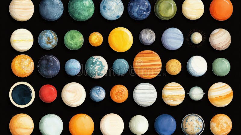 A Grid of Planets, Each with Unique Colors and Patterns, Arranged in a ...