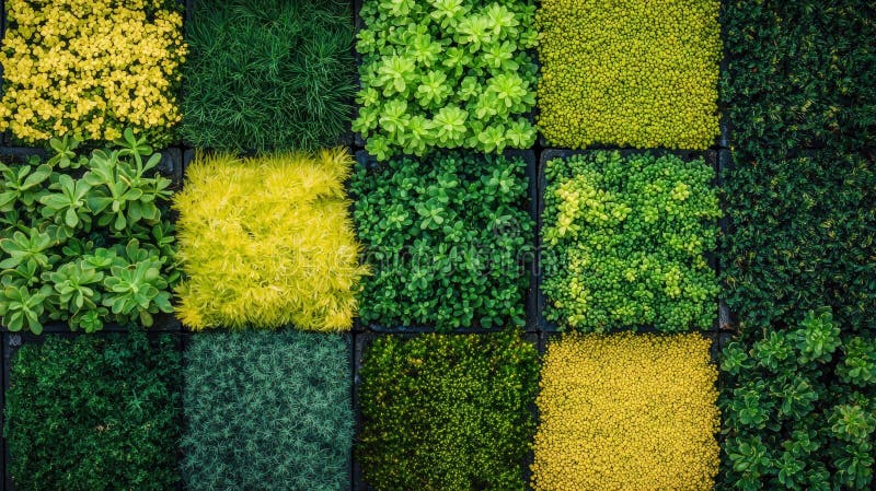 A Grid of Plants with Different Colors and Textures. Stock Image ...