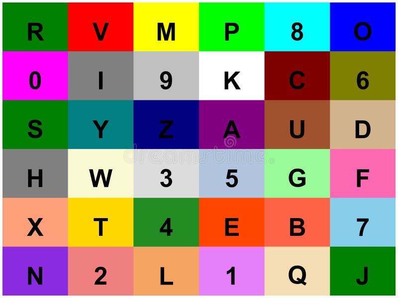 Grid of 36 Randomly Arranged Colorful Rectangles Featuring All Letters ...