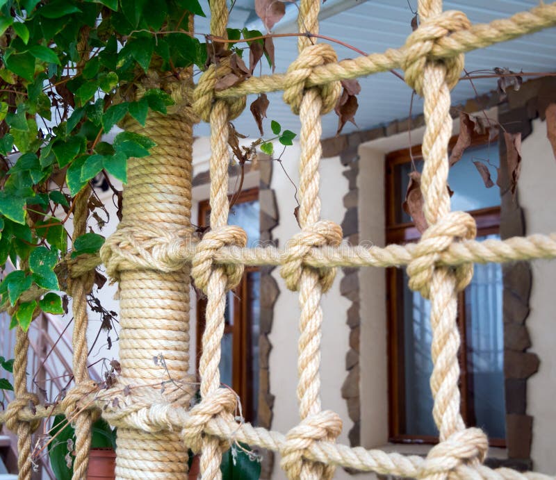 Grid of Ropes As a Frame for the Veranda Stock Image - Image of grid ...