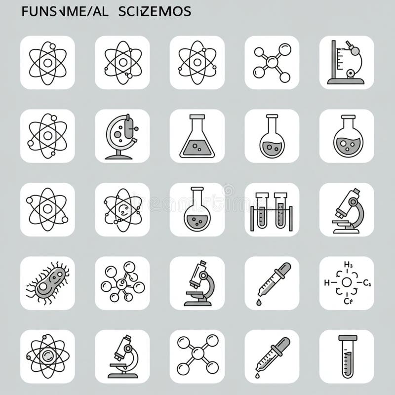 A Grid of Scientific Icons, Each within a Rounded Square. the Icons ...