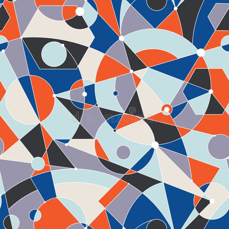 Grid Seamless Pattern with Random Geometric Shapes and Lines Stock ...