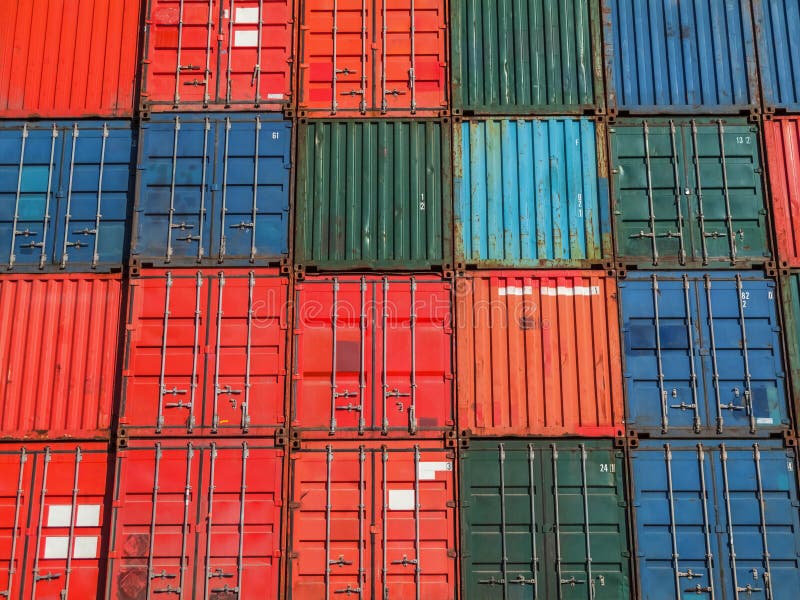 Grid of Shipping Containers Stacked High Stock Photo - Image of cargo ...