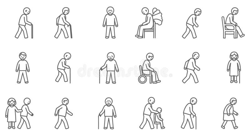 Collection of Simple Line Art Icons Depicting People of Different Ages ...