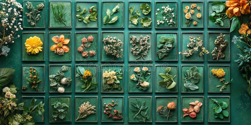 A Grid of 40 Small Square Frames Showcasing a Variety of Different ...