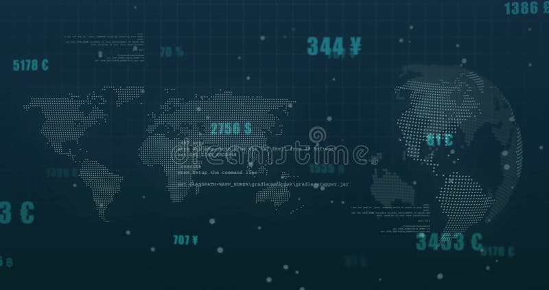 On Grid Start, Dotted Map and Globe Rotating As Numeric Overlays Updating To Represent Data ...