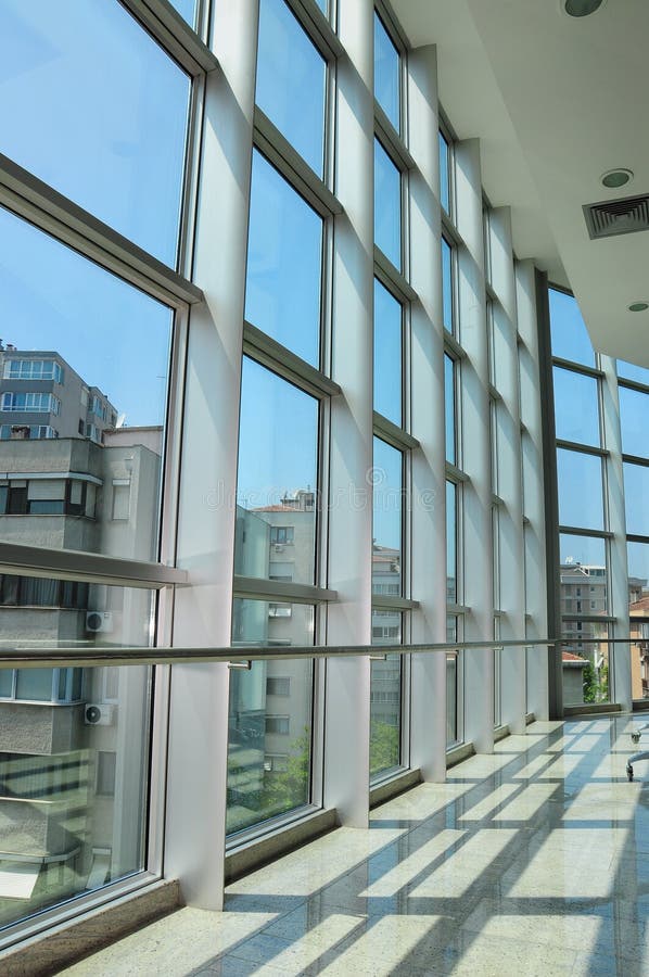 Grid Structure Windows with Outside View Stock Image - Image of floor ...