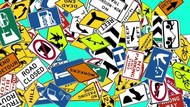 Grid with 14x15 Matrix with Many Traffic Signs Used in USA Stock Video ...